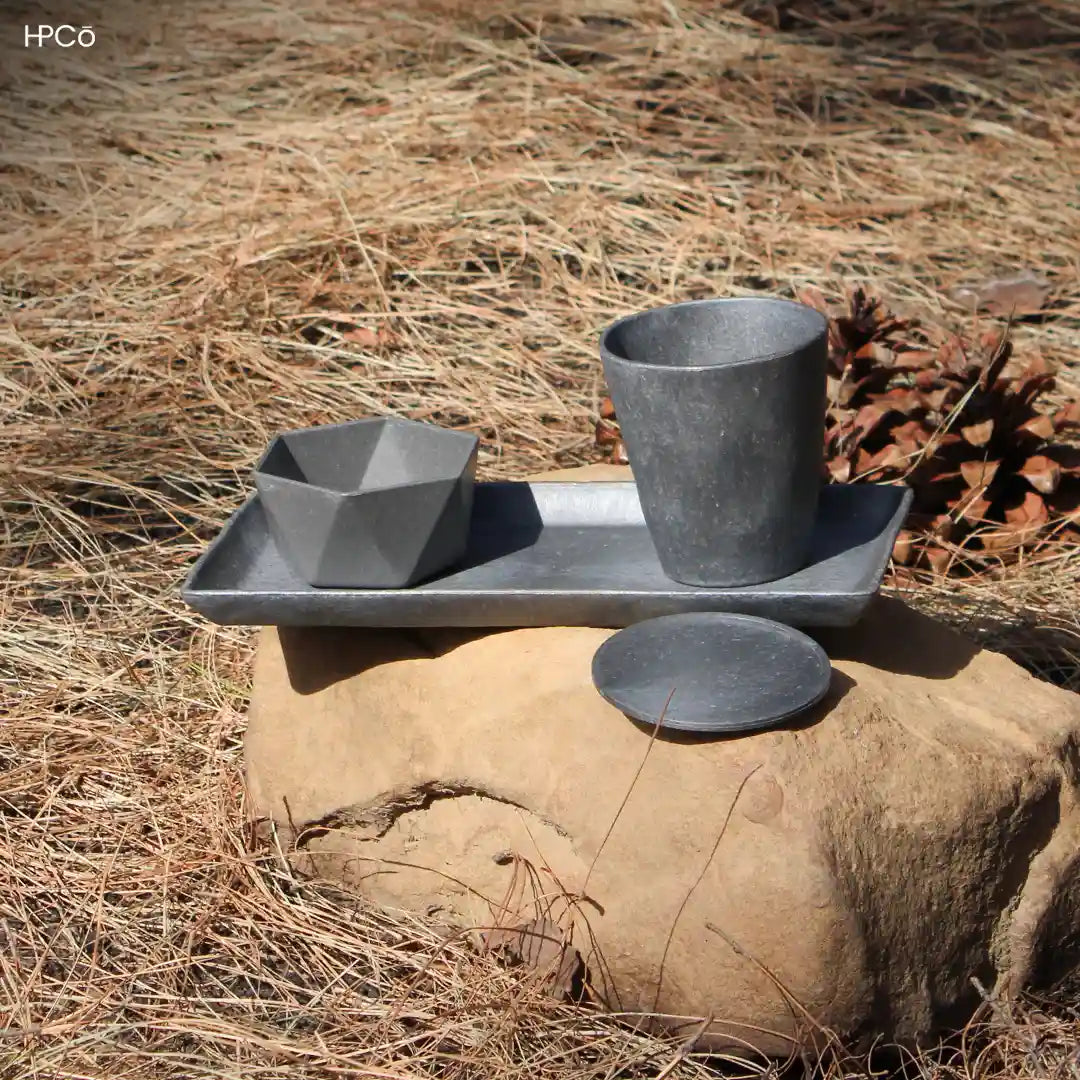 Buy Wabi Sabi –Tray, Glass, Nuts And Nibble Bowl and Coaster set Black Online - Our Better Planet