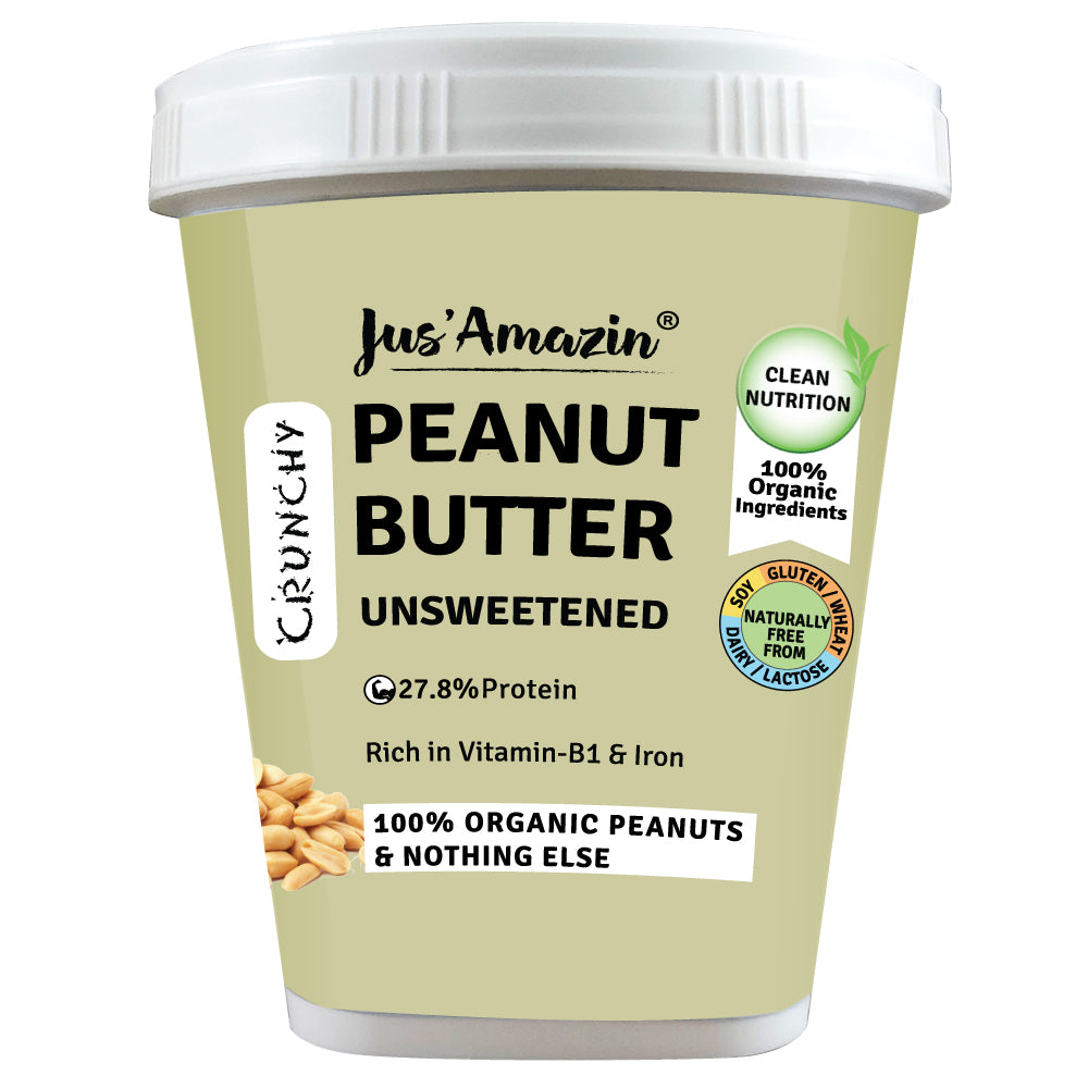 Buy Jus Amazin CRUNCHY Organic Peanut Butter - Unsweetened 1kg Online ...