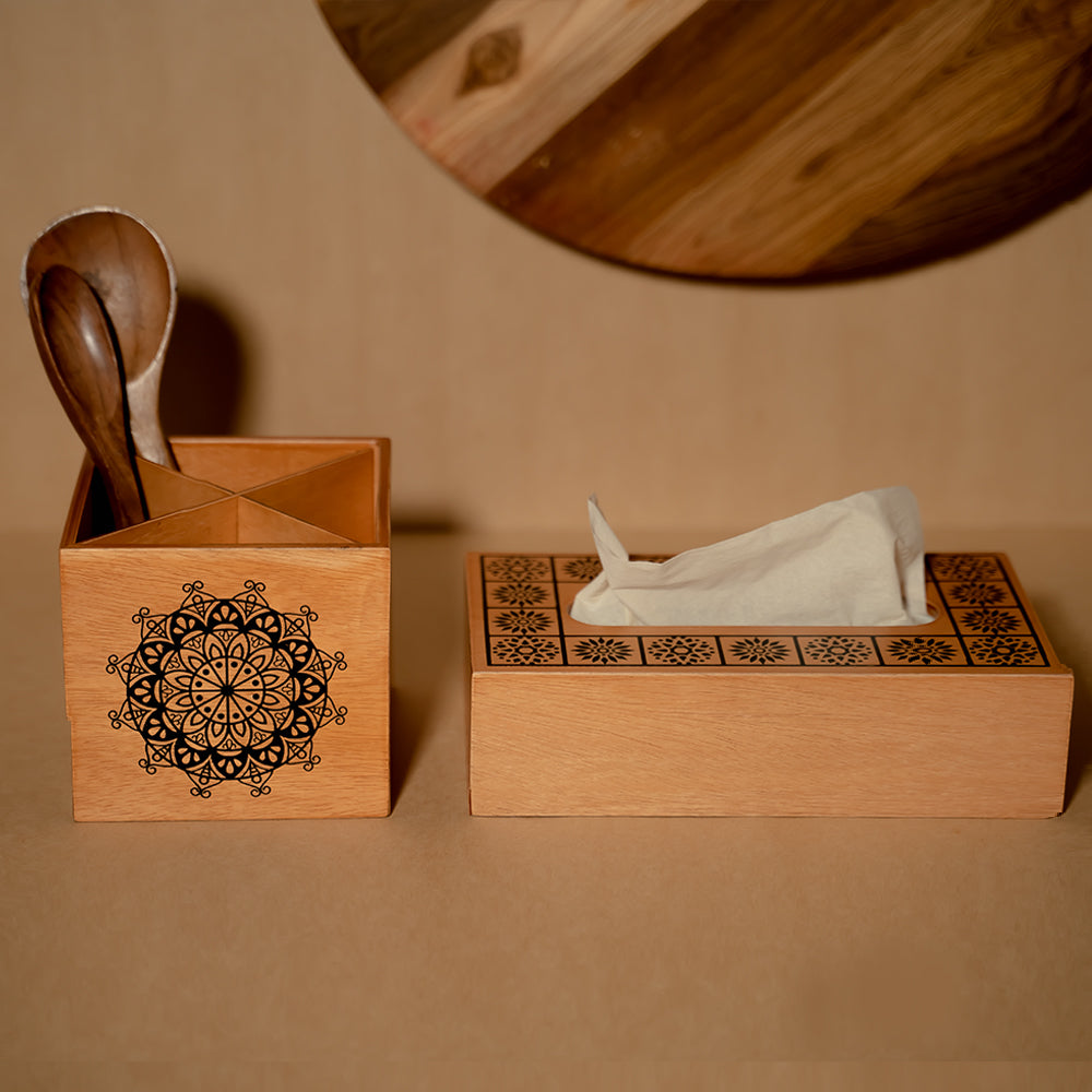 Buy Wood Light Tissue Box + Spoon Stand Online - Our Better Planet