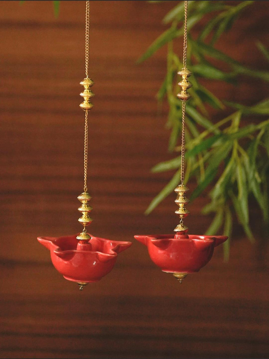 Buy Courtyard Mandir Hanging Red Diya -Set of 2 Online - Our Better Planet